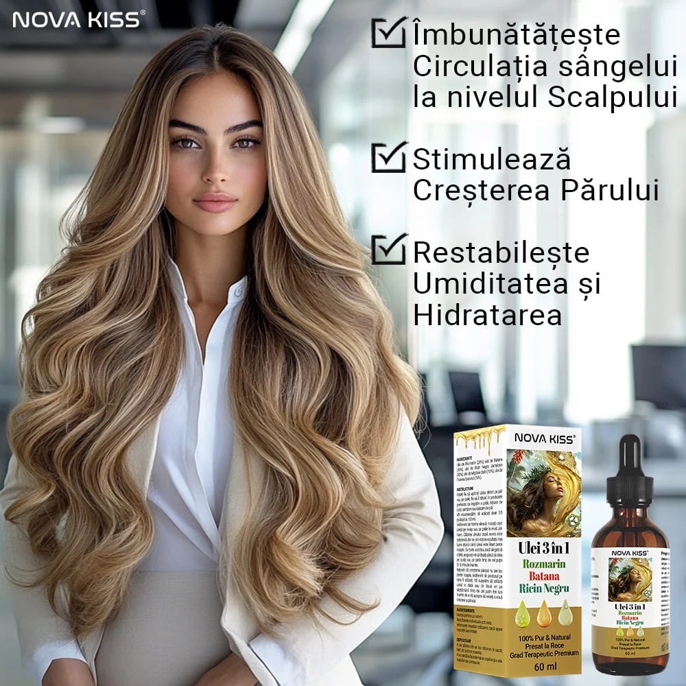 Ulei 3 in 1 Rozmarin, Batana si Ricin Negru NOVA KISS®,100% Pur & Natural, Grad Terapeutic ...
