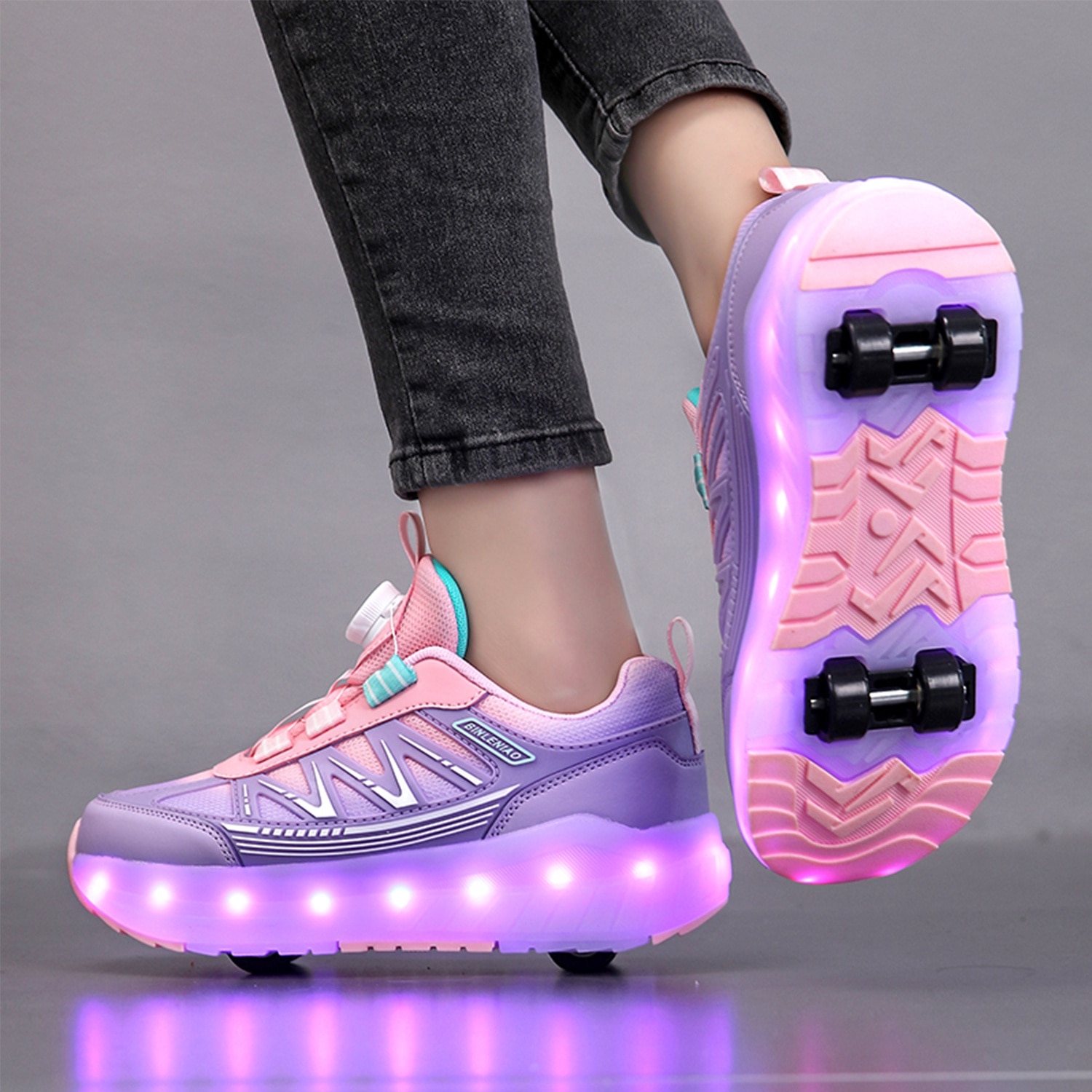 Role pentru copii, 4 roti, roti detasabile patine sport, Cu LED, patine ...