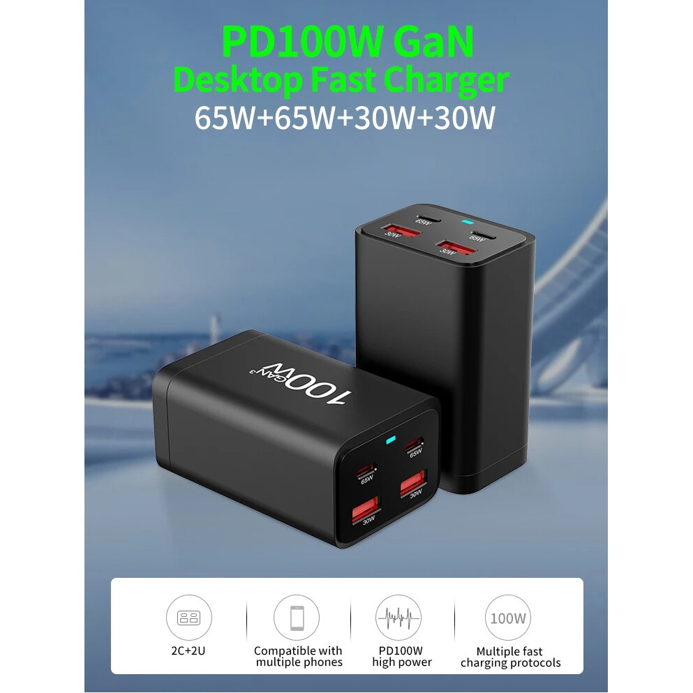 Statie de Incarcare USB 100W GaN PRO 4 in 1, 2 USB-C & 2 USB-A ...