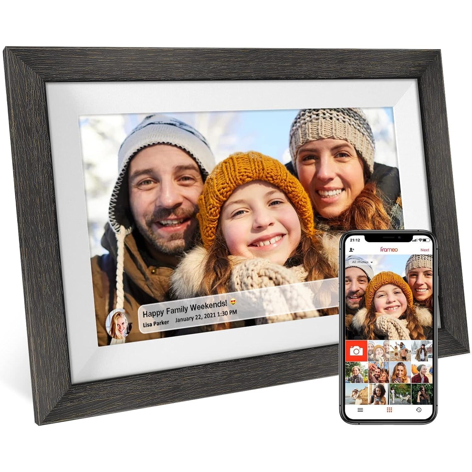 Rama foto digitala WiFi de 10, 1 inchi Ecran tactil de lemn IPS HD ...