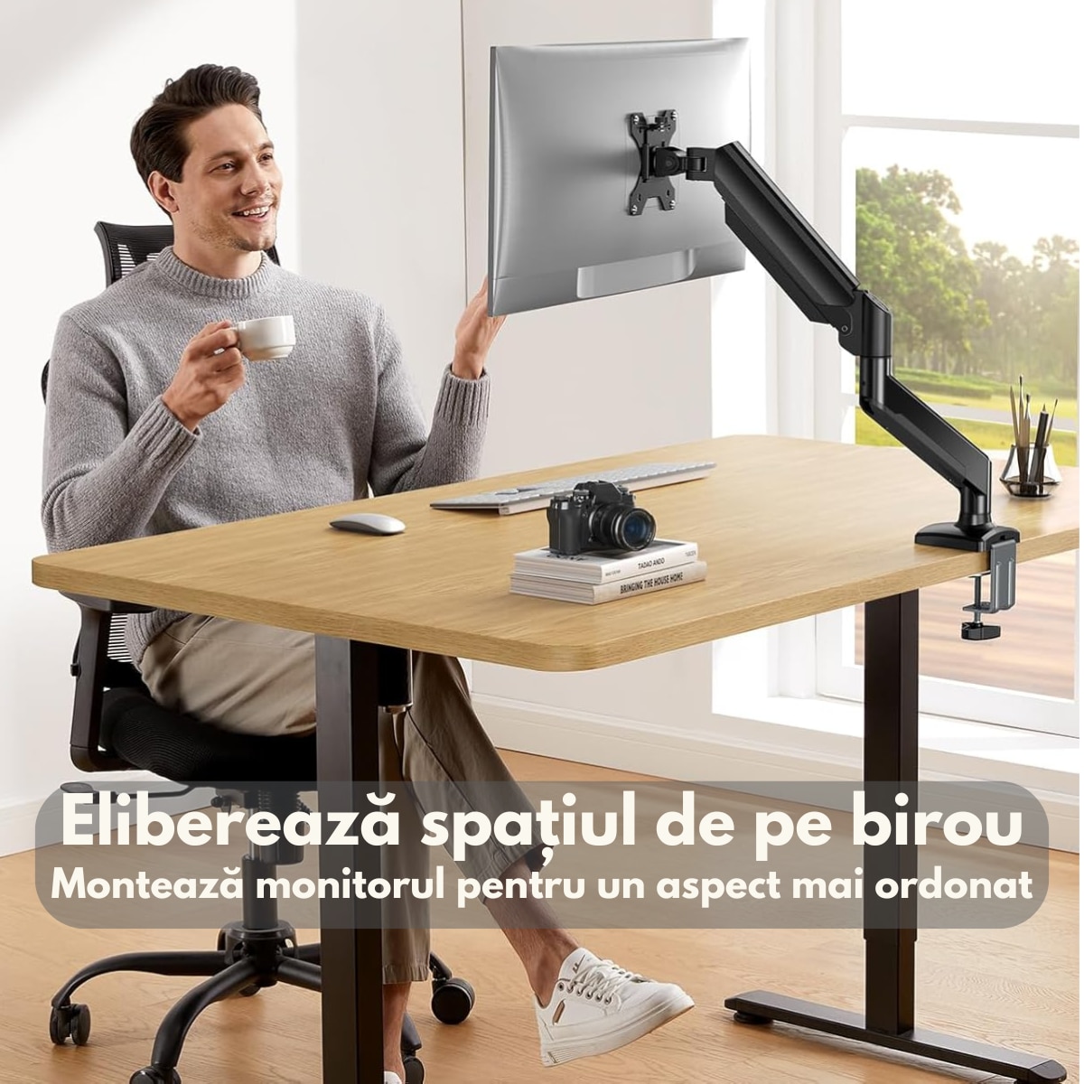 Suport Monitor, pentru Birou, Multifunctional cu Brat Reglabil, Suport ...