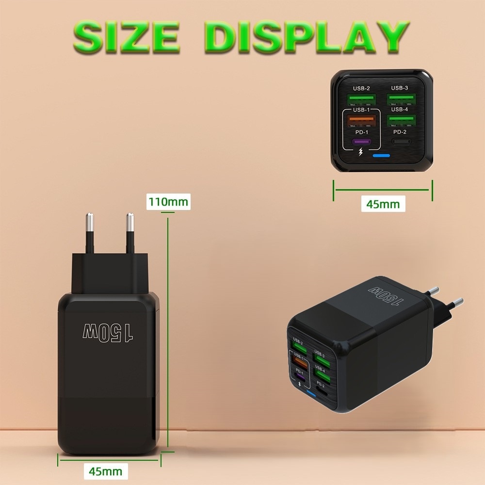 Адаптер за зареждане за мобилни телефони и таблети, 150W двоен PD ...