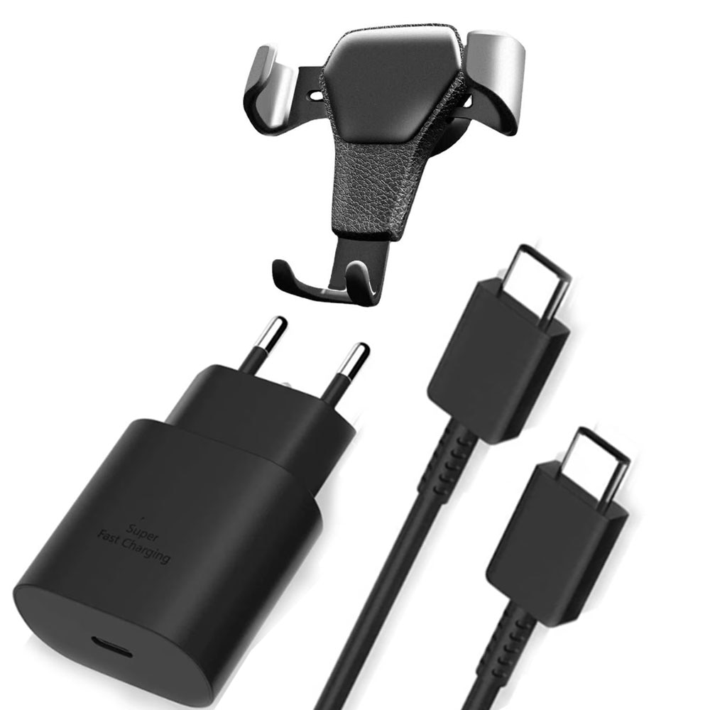 Set Incarcator 25W, cablu USB-C si Suport de Masina Universal, pentru ...