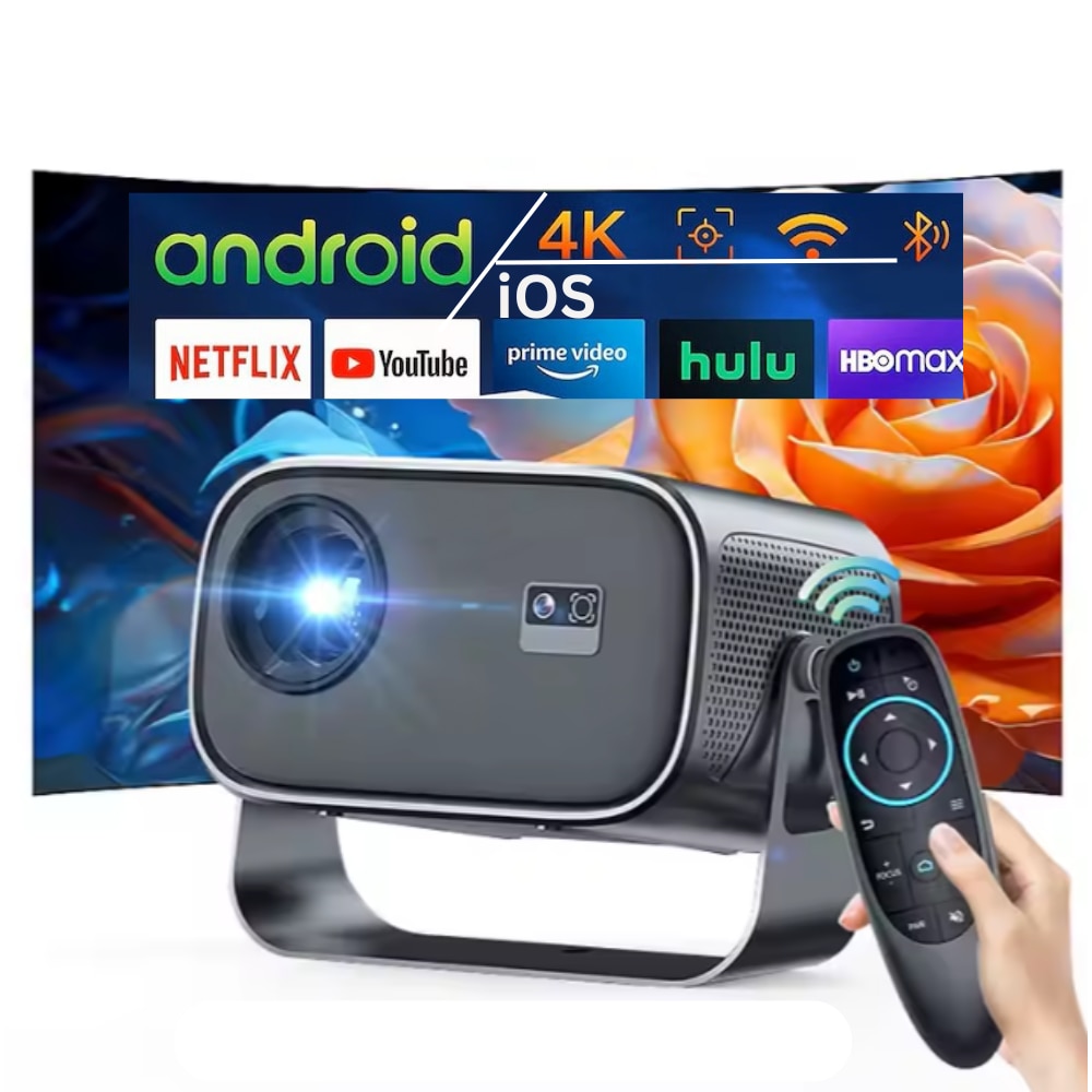 Proiector Portabil HD 4K cu Focalizare Automata si Corectie, Suport ...