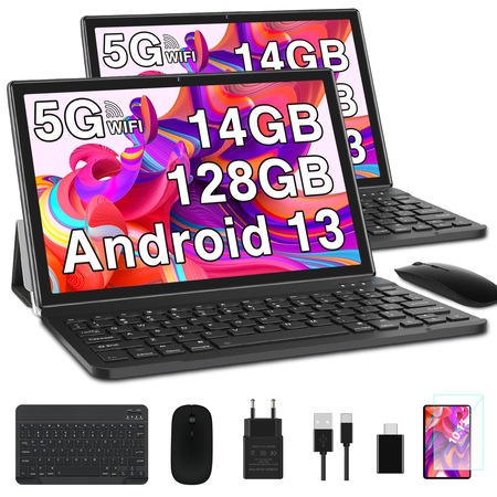SUAAT, 10 hüvelykes Android 13 táblagép 14 GB RAM-mal + 128 GB ROM Tablet Nyolcmagos, 2.4+5GWiFi ...