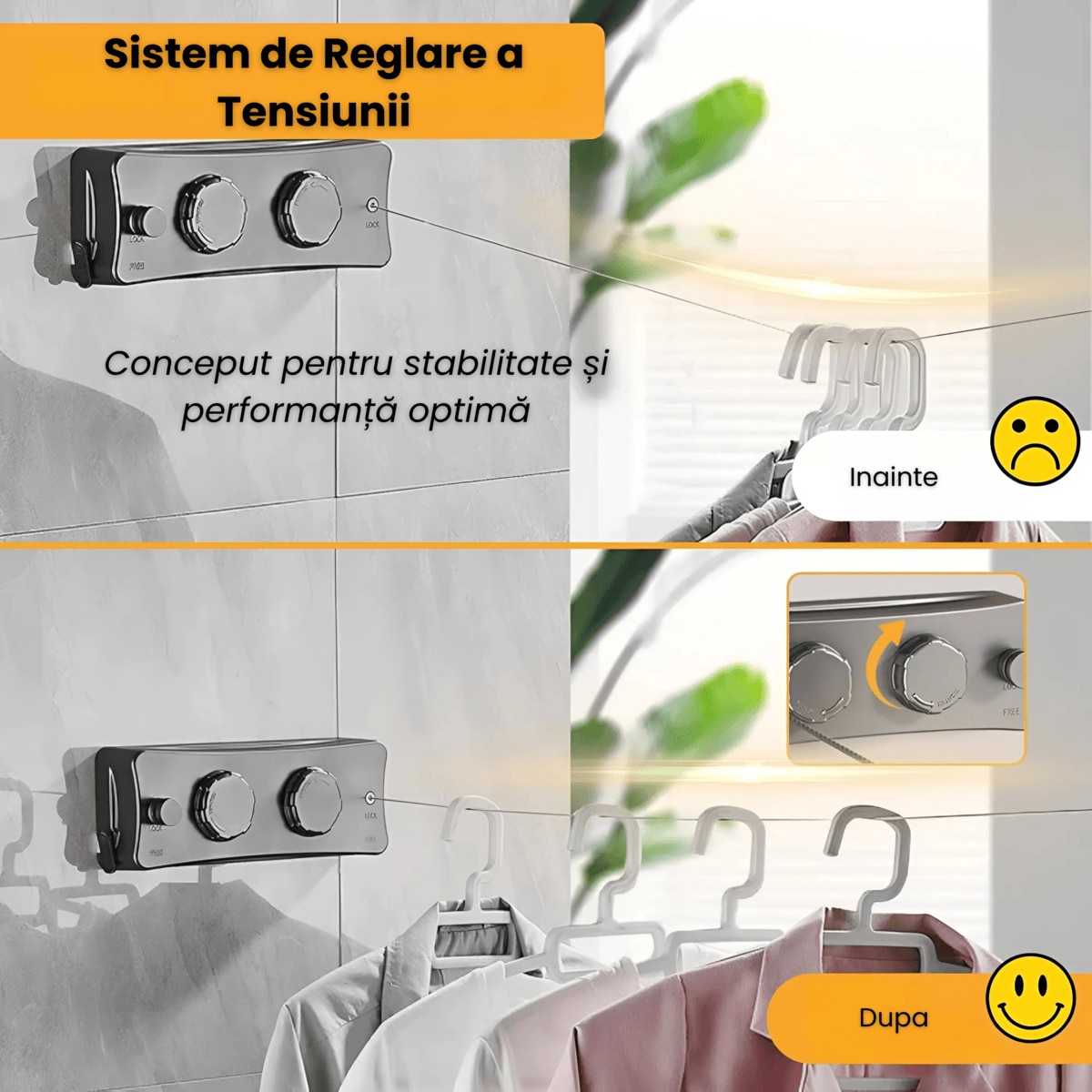 Uscator rufe retractabil HASEPE, montare pe perete, sarme haine din ...