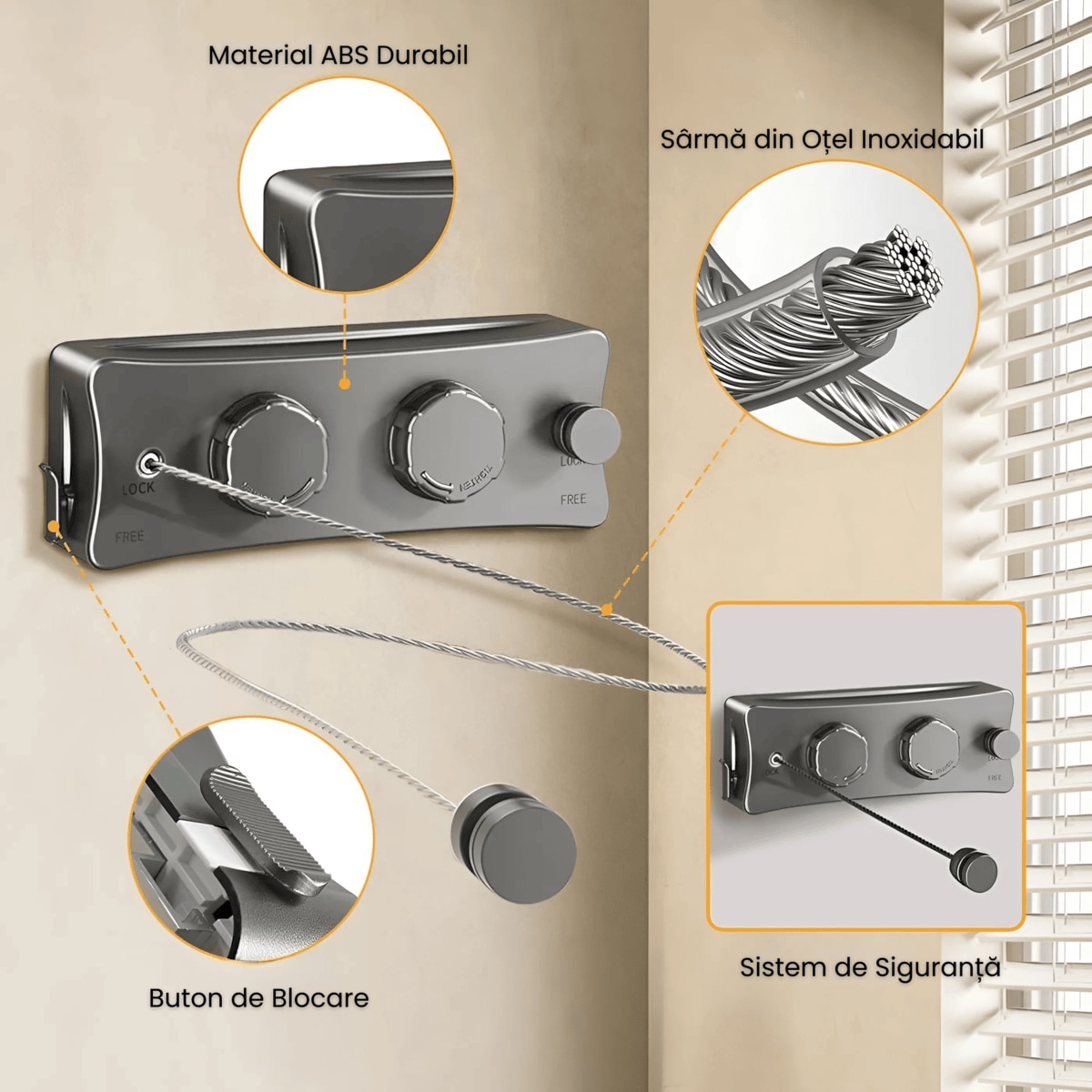 Uscator rufe retractabil HASEPE, montare pe perete, sarme haine din ...