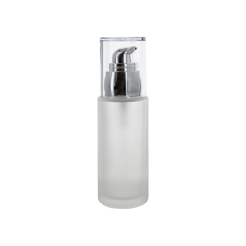 Set 3 bucati recipiente sticla mata 50 ml si pompa argintie, capac ...