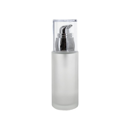 Recipient sticla mata 50 ml si pompa argintie, capac transparent, Flory ...