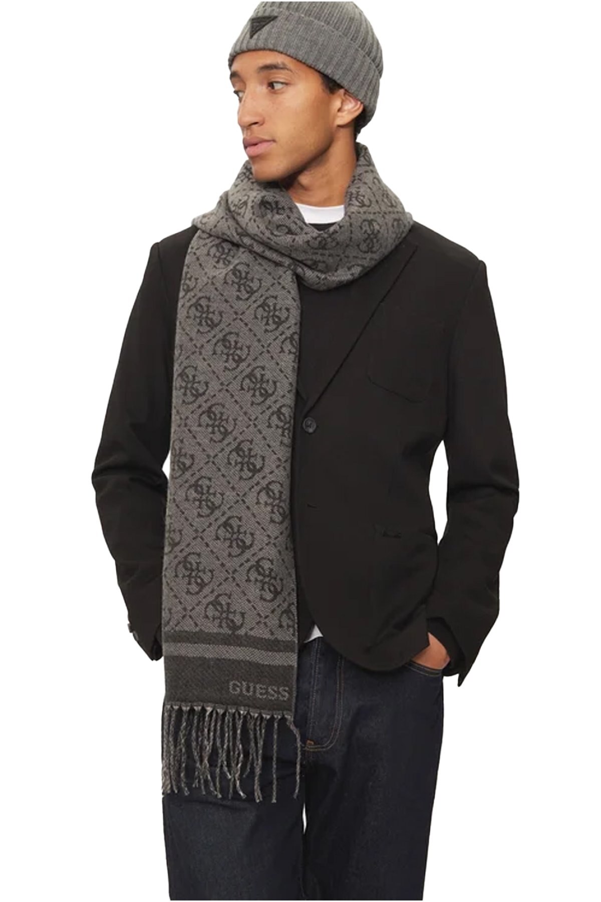 Fular barbati, Guess Jeans, gri, 70% poliester, 30% viscoza - eMAG.ro