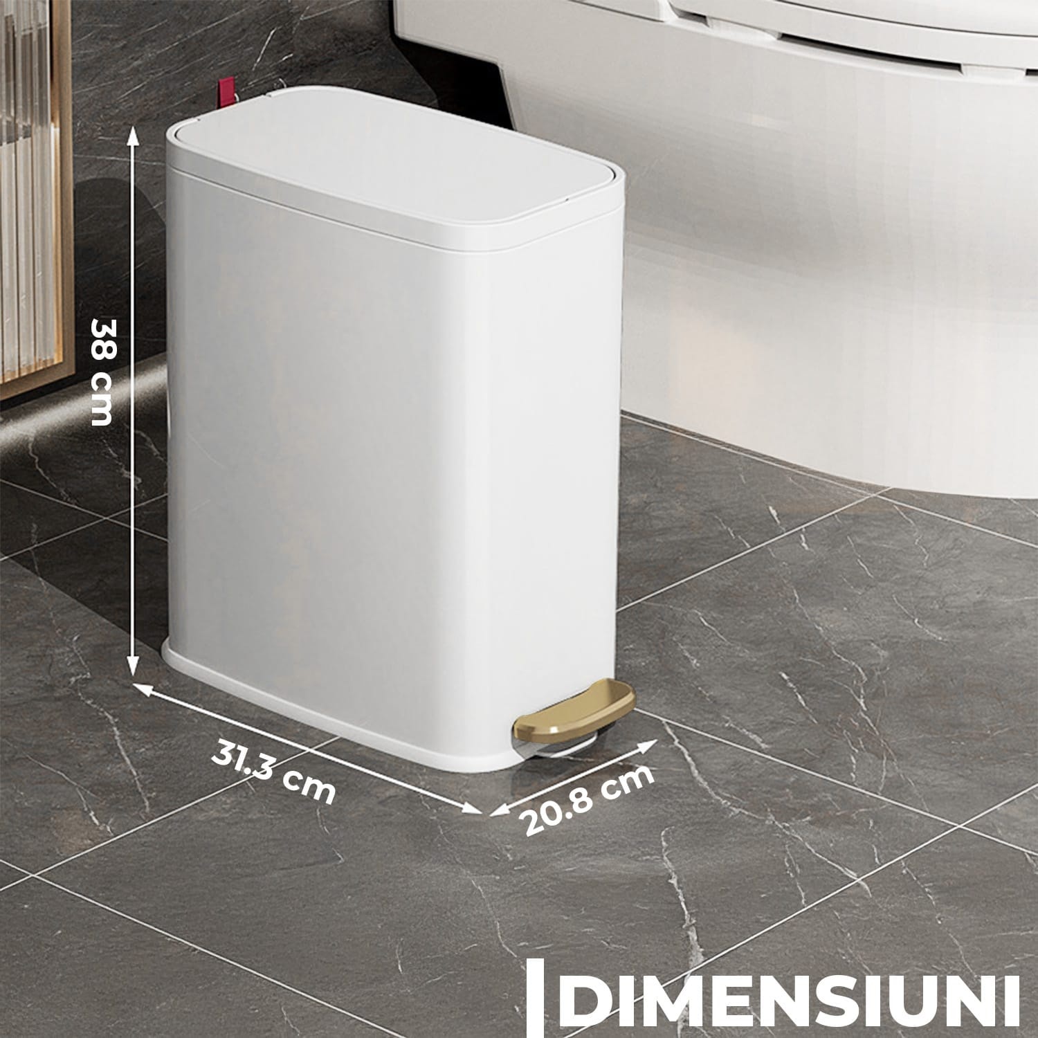 Cos de Gunoi Elindor® Subtire cu Pedala, Capac Silentios, pentru Baie ...