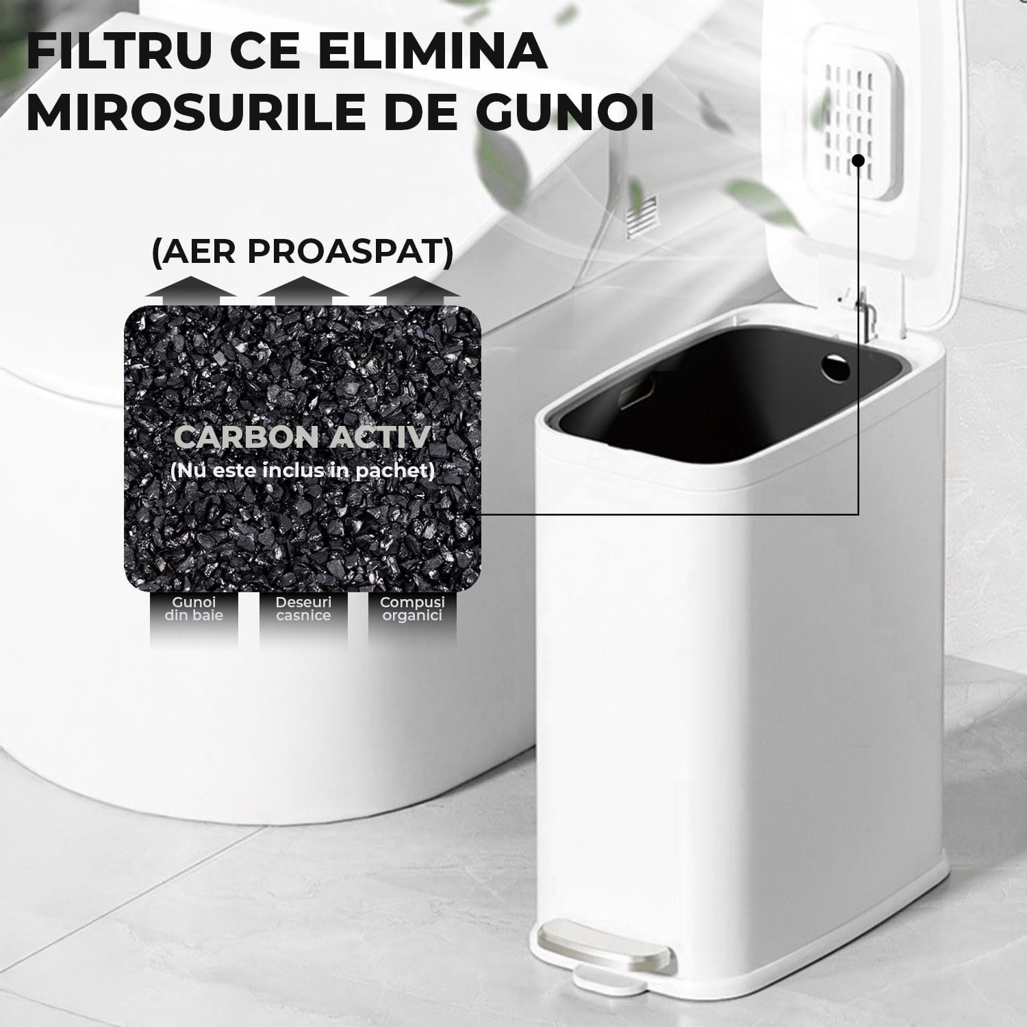 Cos de Gunoi Elindor® Subtire cu Pedala, Capac Silentios, pentru Baie ...