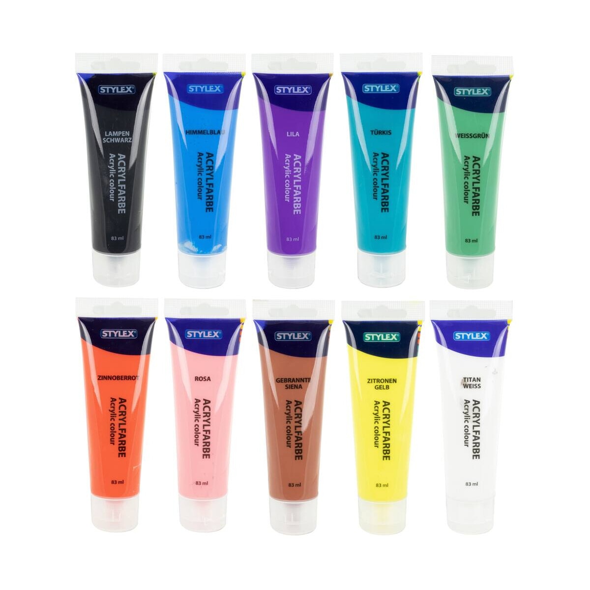 Set acuarele acrilice Stylex 10 culori x 83 ml, 830 ml - eMAG.ro