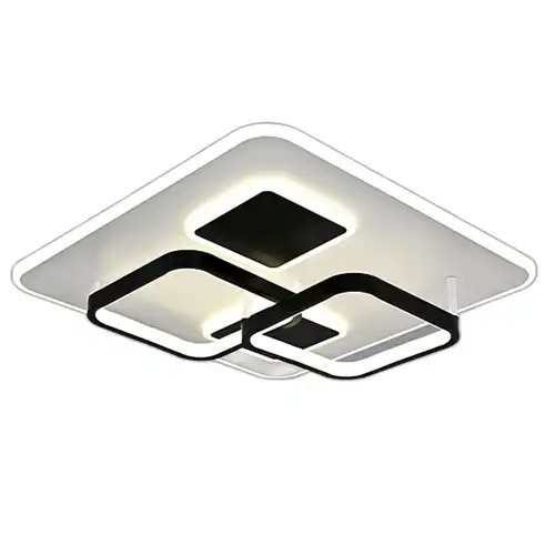 Lustra LED cu 3 tipuri de lumina si telecomanda, alba cu negru, patrata ...