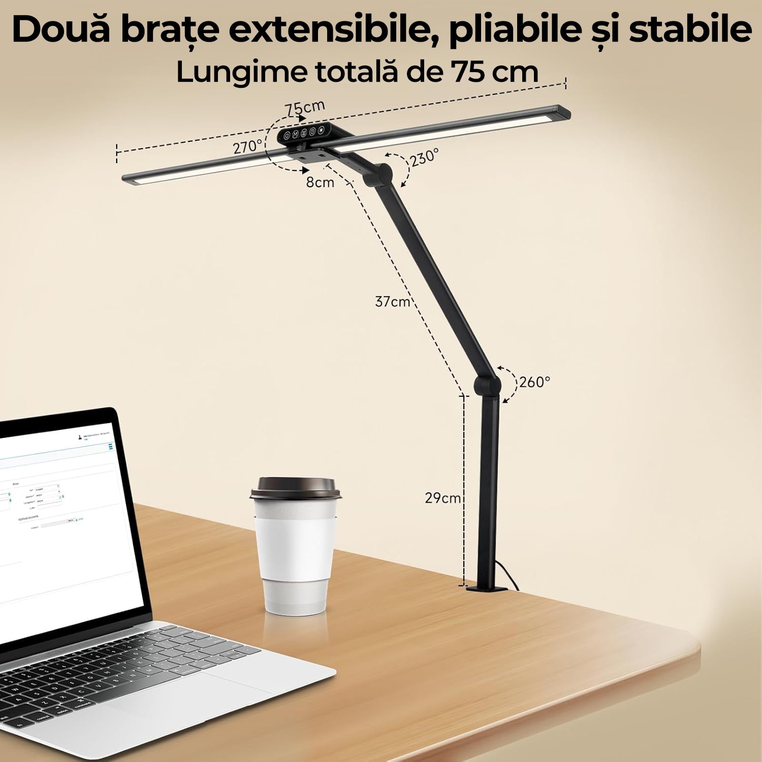 Lampa de birou si masa de lucru rotativa Echo Soul®️, cu 2 brate ...