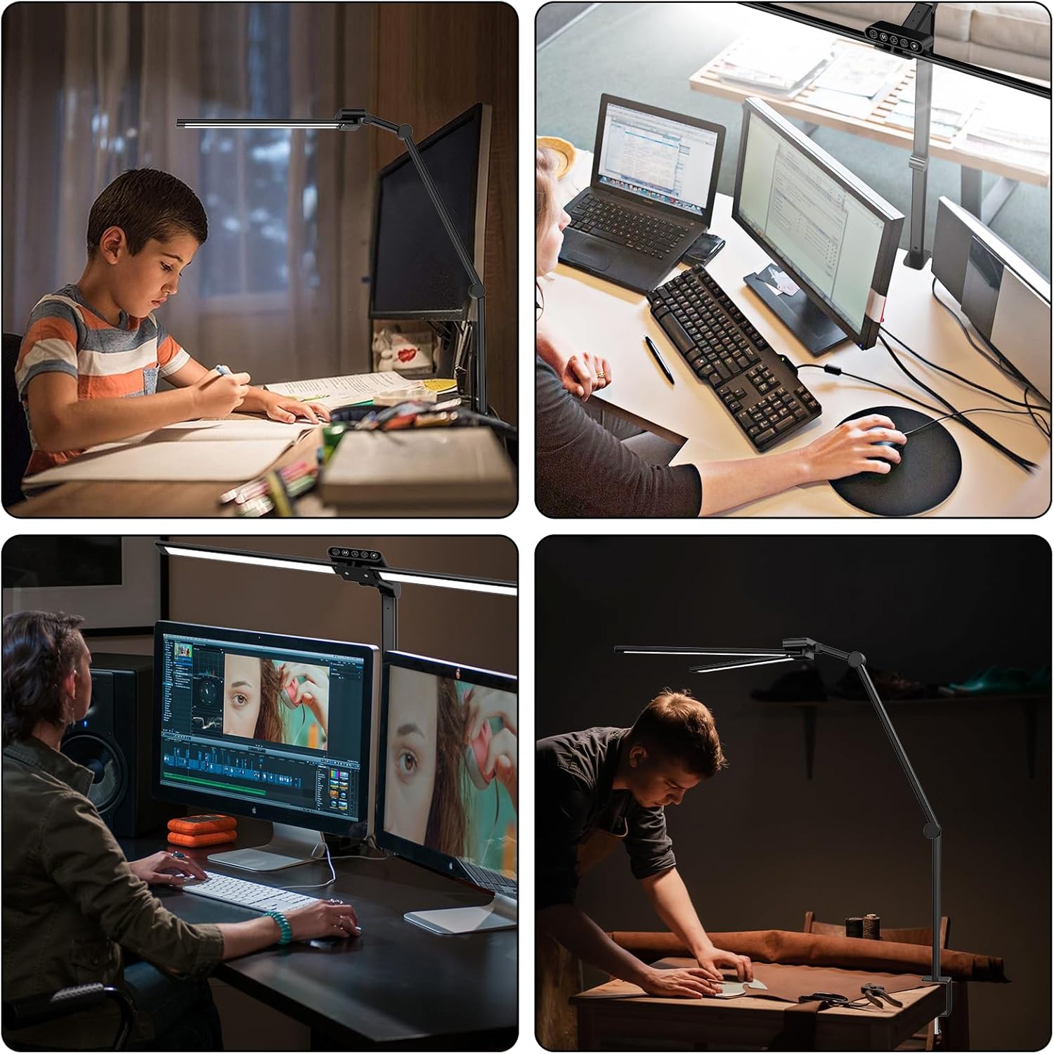 Lampa de birou si masa de lucru rotativa, cu 2 brate extensibile ...