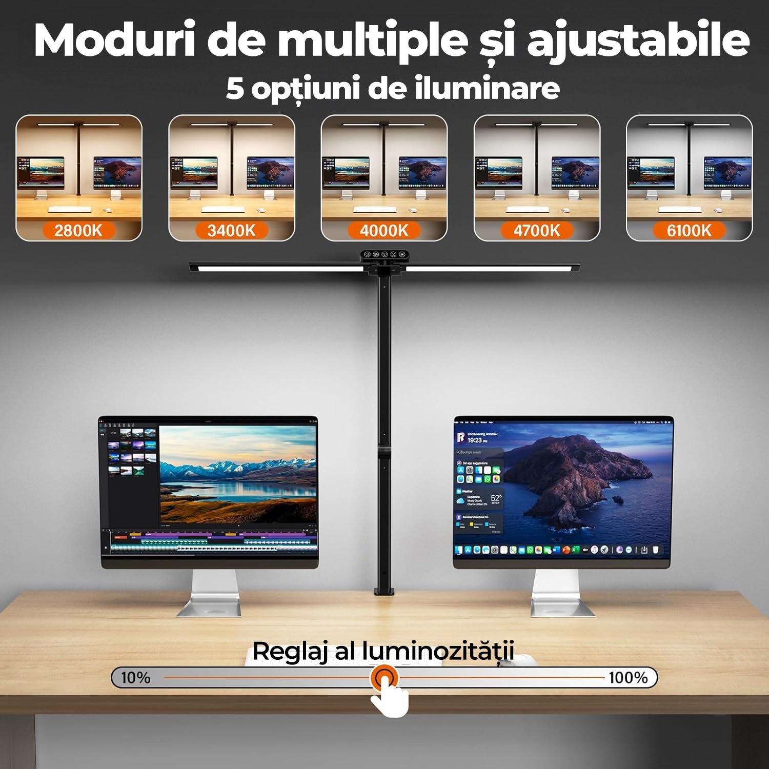 Lampa de birou si masa de lucru rotativa Echo Soul®️, cu 2 brate ...