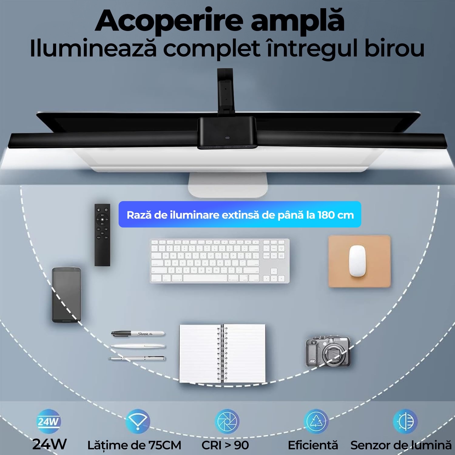 Lampa de birou si masa de lucru rotativa Echo Soul®️, cu 2 brate ...