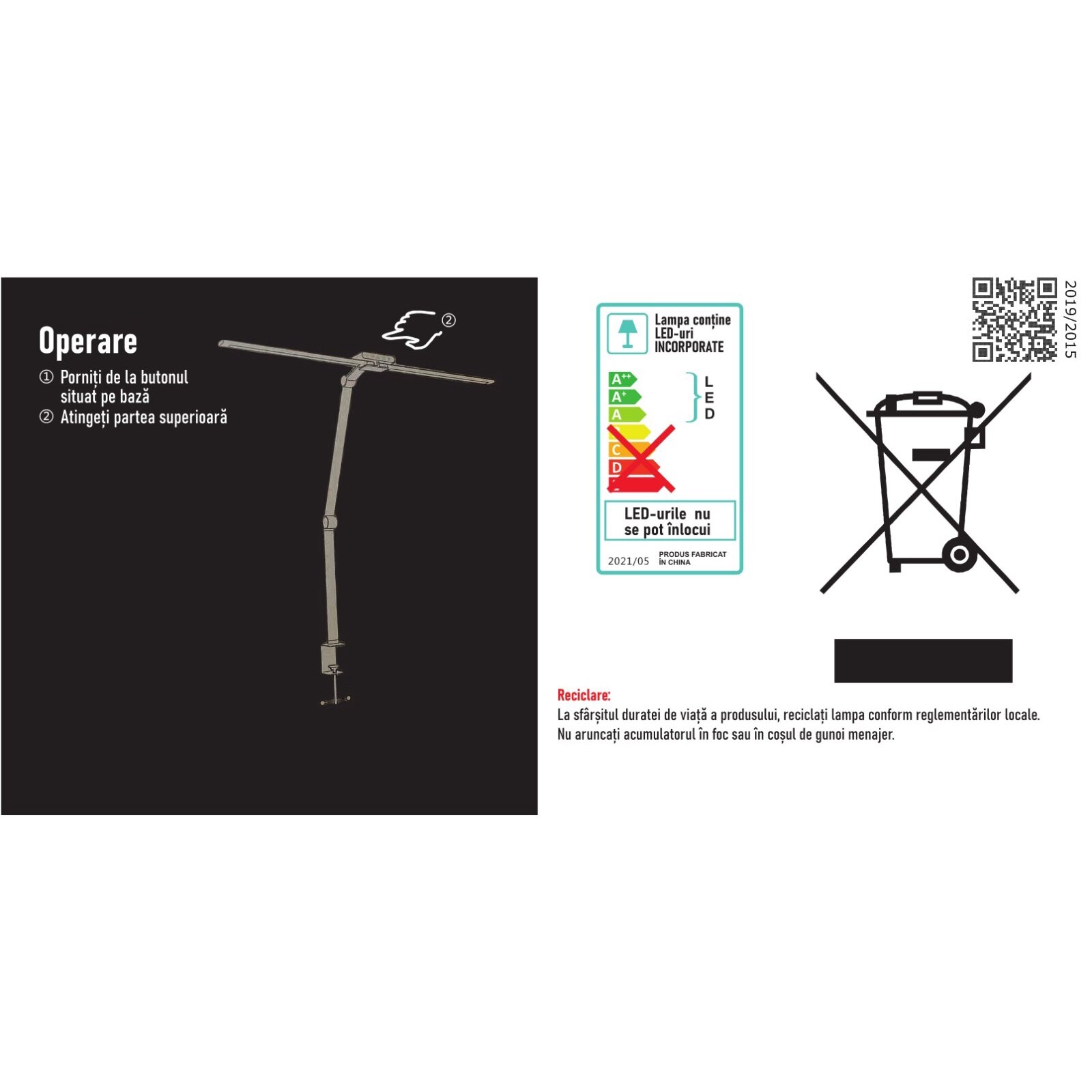 Lampa de birou si masa de lucru rotativa, cu 2 brate extensibile ...