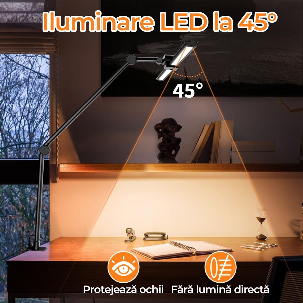 Lampa de birou si masa de lucru rotativa, cu 2 brate extensibile ...
