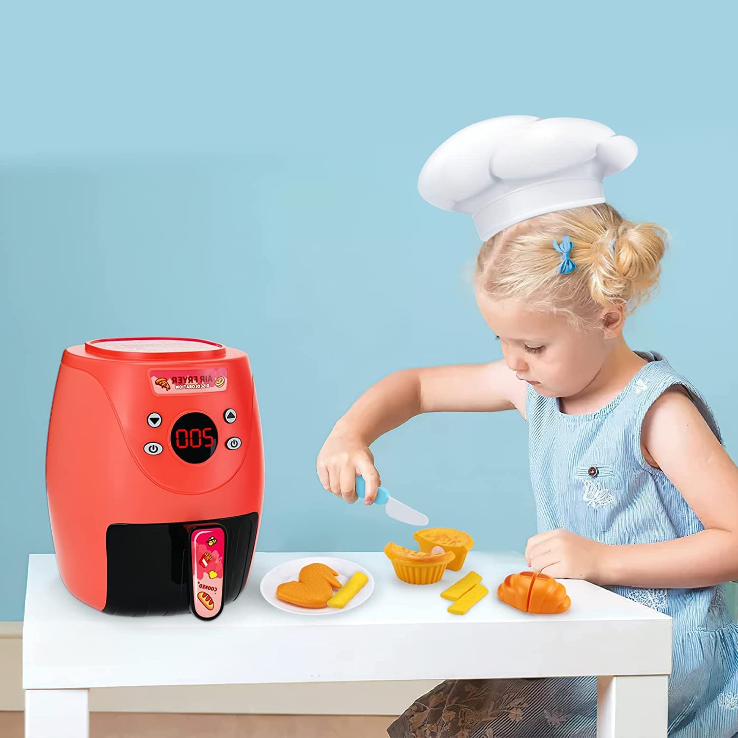 Air Fryer de jucarie cu alimente de joaca, LYCENXI®, design realist ...