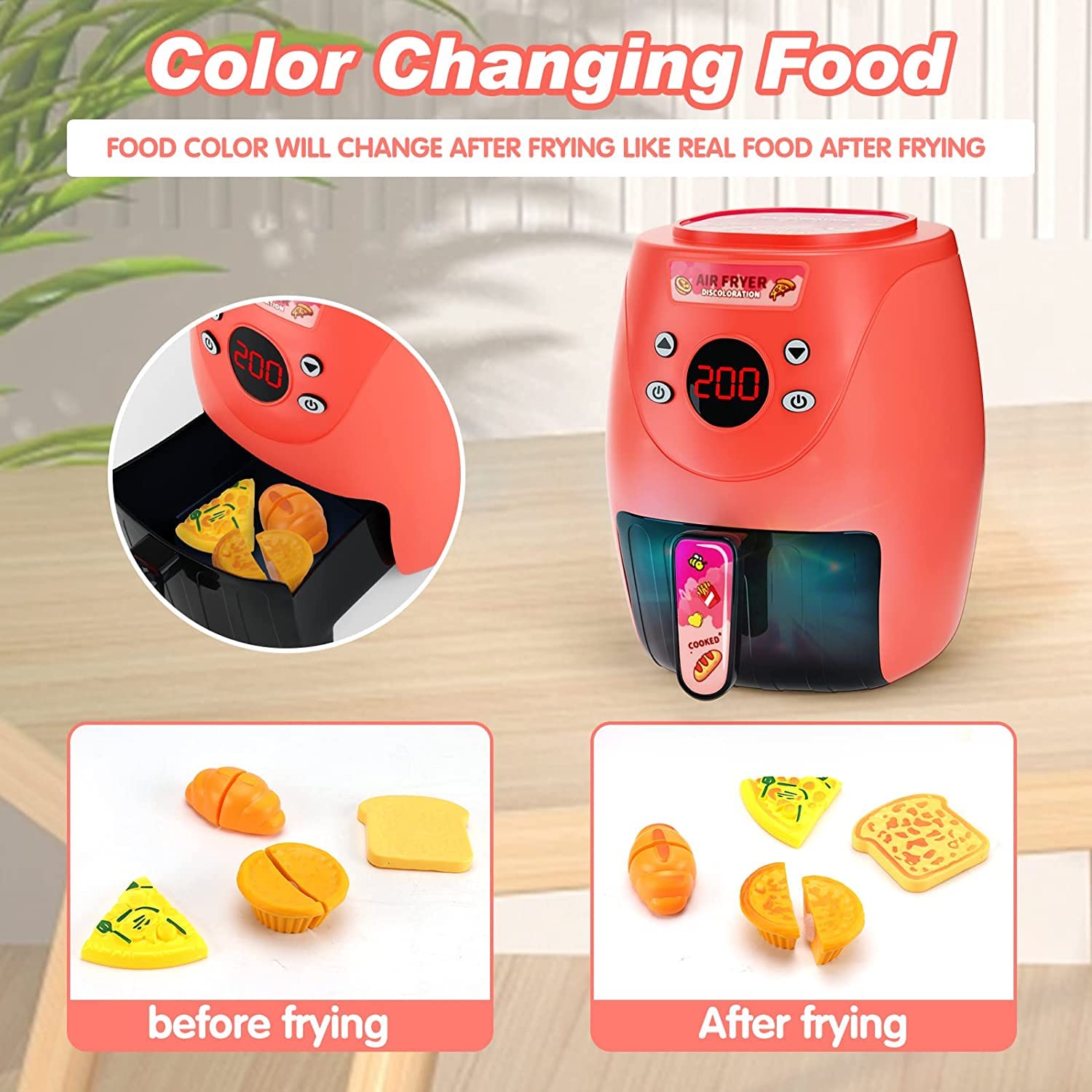 Air Fryer de jucarie cu alimente de joaca, LYCENXI®, design realist ...