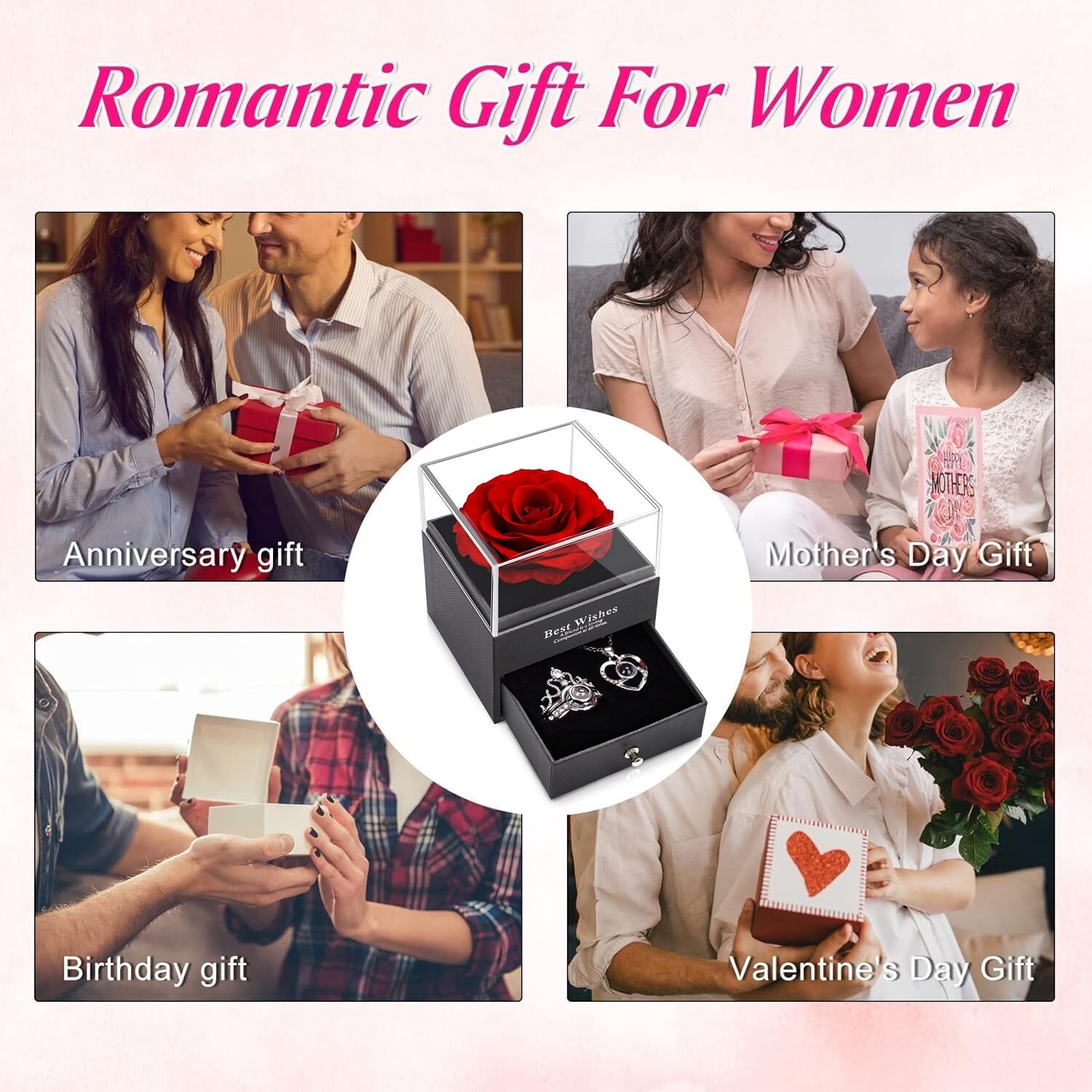 Set Cadou Elegant cu Trandafir Criogenat Rosu – Colier si Inel Coroana ...