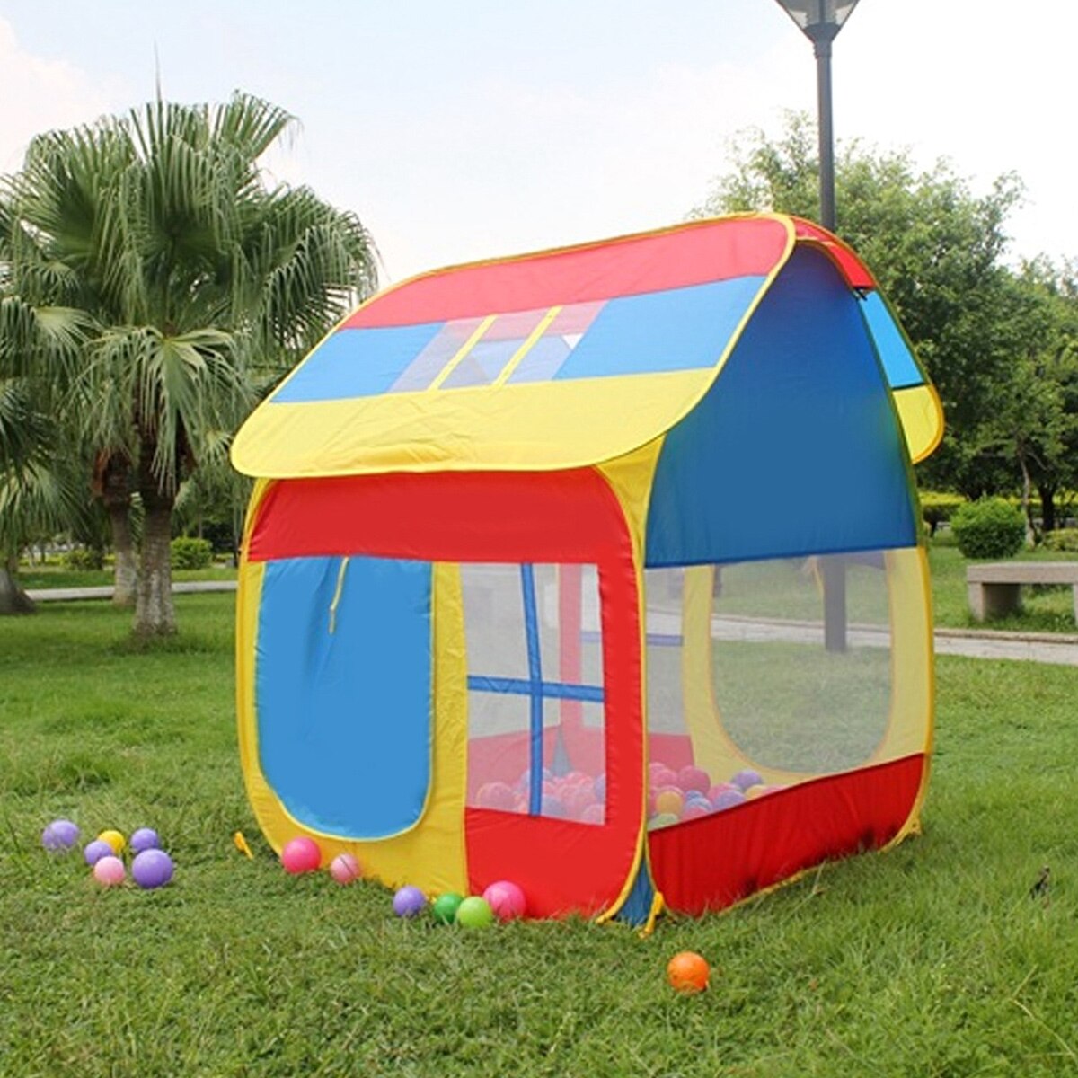 Cort de joaca pentru copii Enforose, design pliabil, usor, albastru ...