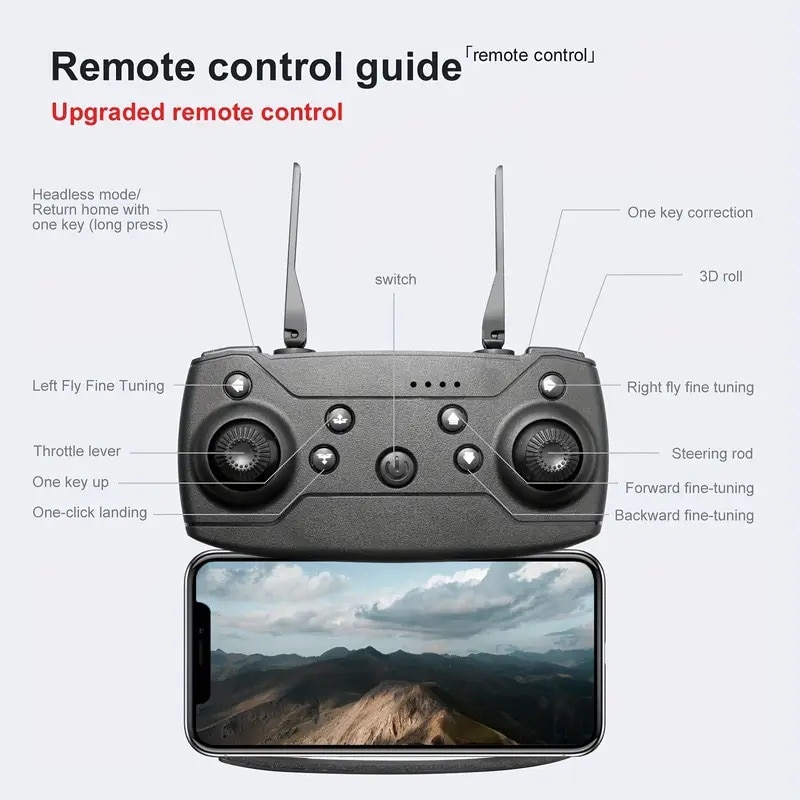 Drona cu telecomanda Nicerpro, kit, camera duala, 1080p, USB, 36V, 240g ...