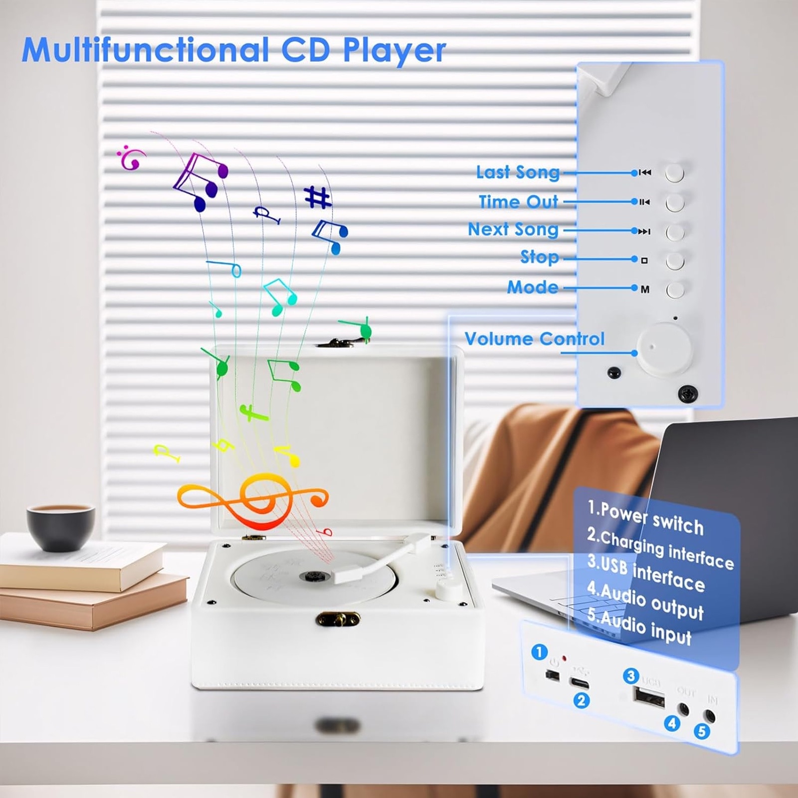 CD player portabil multifunctional, SINBINTA, Retro suitcase cd music ...