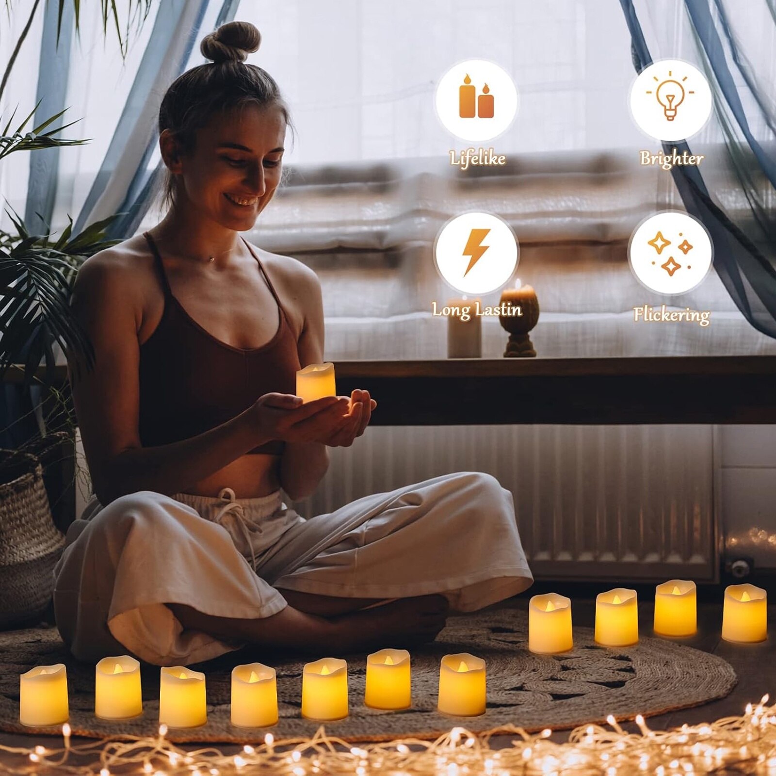 Lumanari votive fara flacara, SINBINTA, Set de 24 lumanari LED ...