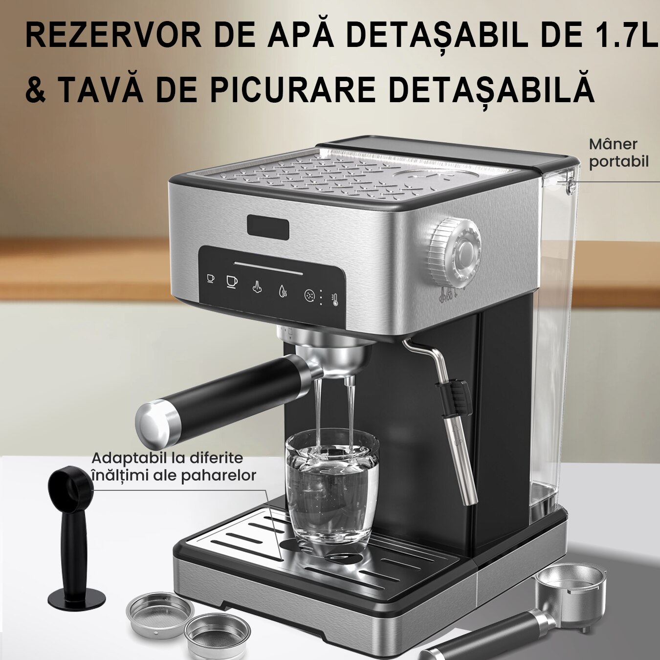 Espressor manual 3 in 1,3 Niveluri de reglare a temperaturii, Curatare ...