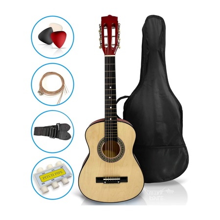 Chitara clasica din lemn, RorAem, cu Mini chitara acustica, cu 6 Corzi reale reglabile lemn ...