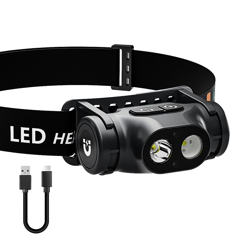 Lanterna de cap LED, doua surse de lumina, senzor de unda, neagra, 1500 ...