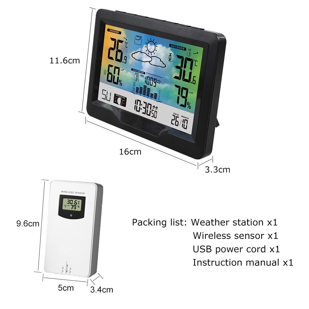 Statie Meteo fara Fir, RorAem®, cu ecran mare LCD color, prognoza meteo ...