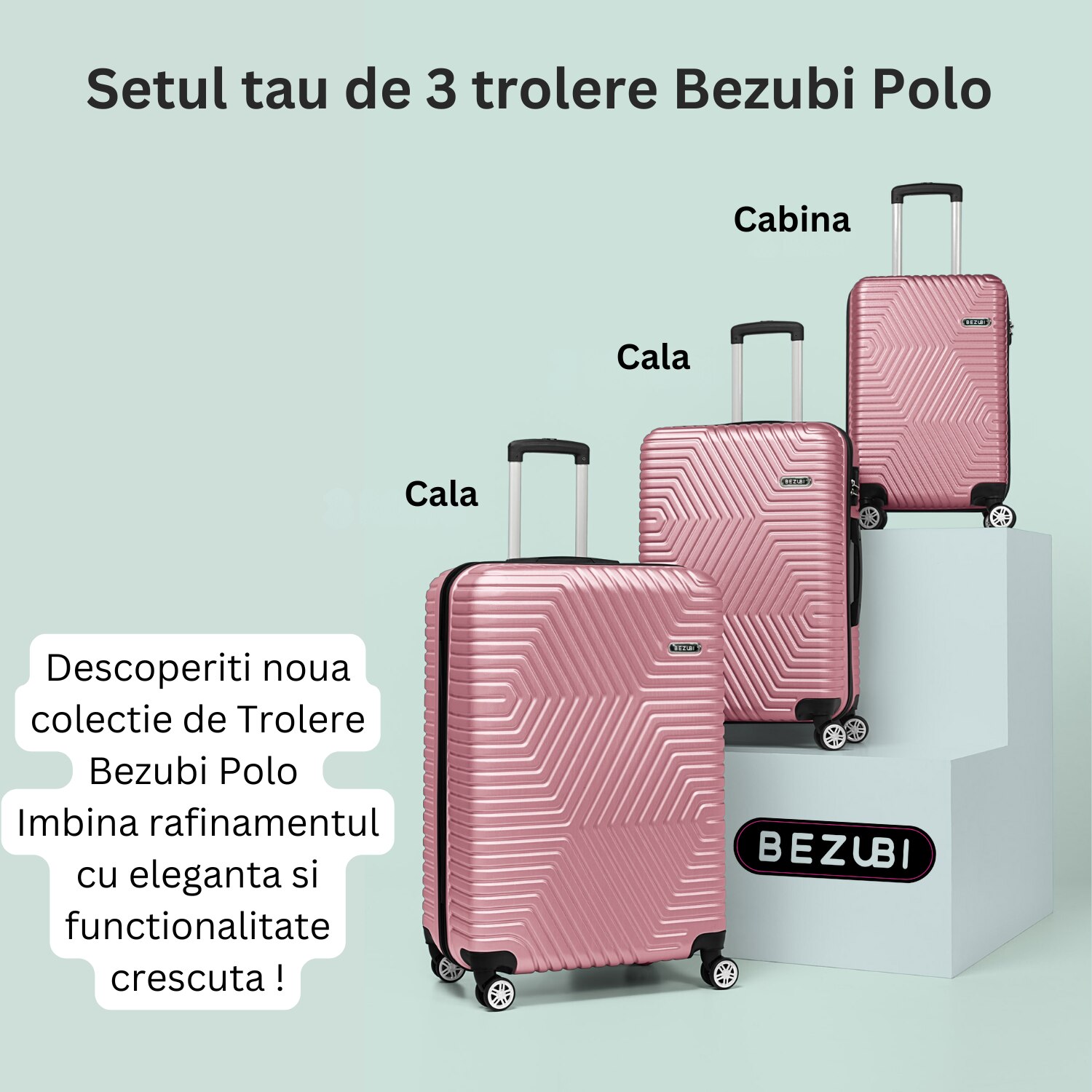 Set complet 3 trolere pentru vacanta, Bezubi POLO, bagaj cabina si cala ...