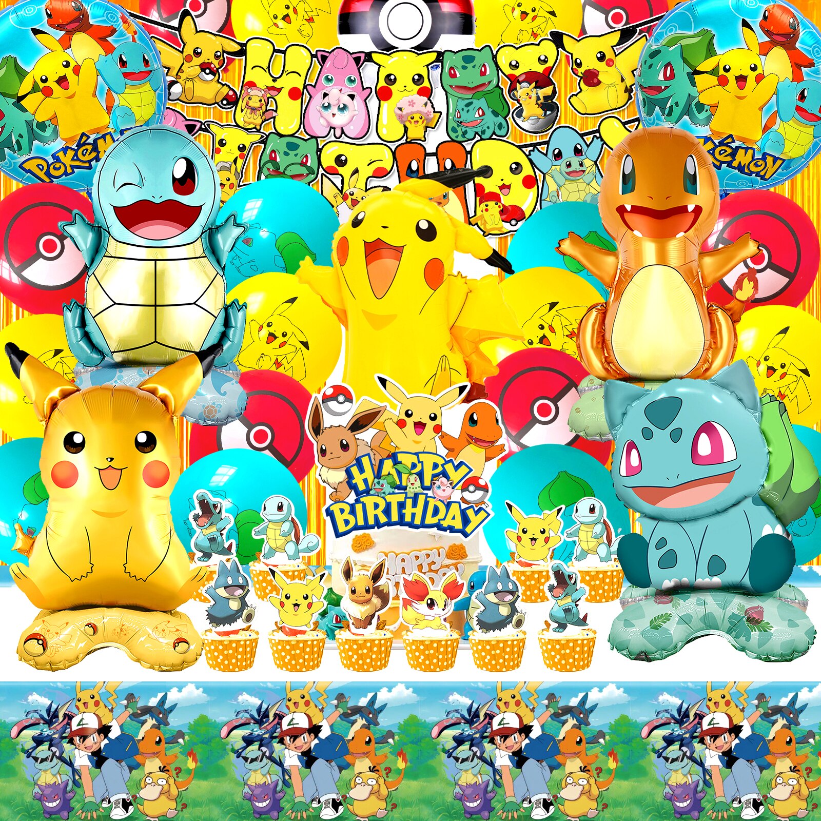 Pokémon party dekorációs készlet, Pokémon fólia lufi, Pokémon Pikachu ...