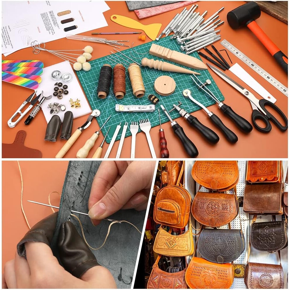 Set de scule din piele, WALALLA, cu 328 de piese, cu cleste de modelat ...