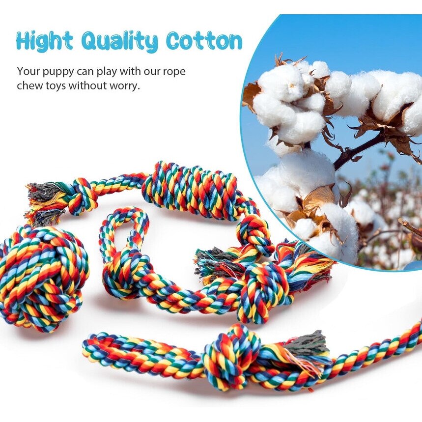 Set 4 franghii pentru caini, Jucarii de Mestecat, Bumbac, Multicolor ...