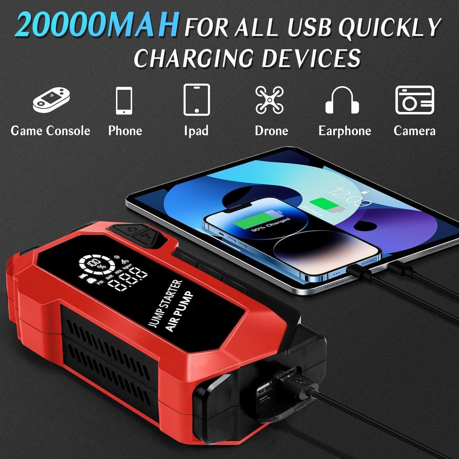 Starter auto si compresor aer 2-in-1, GOSTOCK®, Pentru motor 10L ...