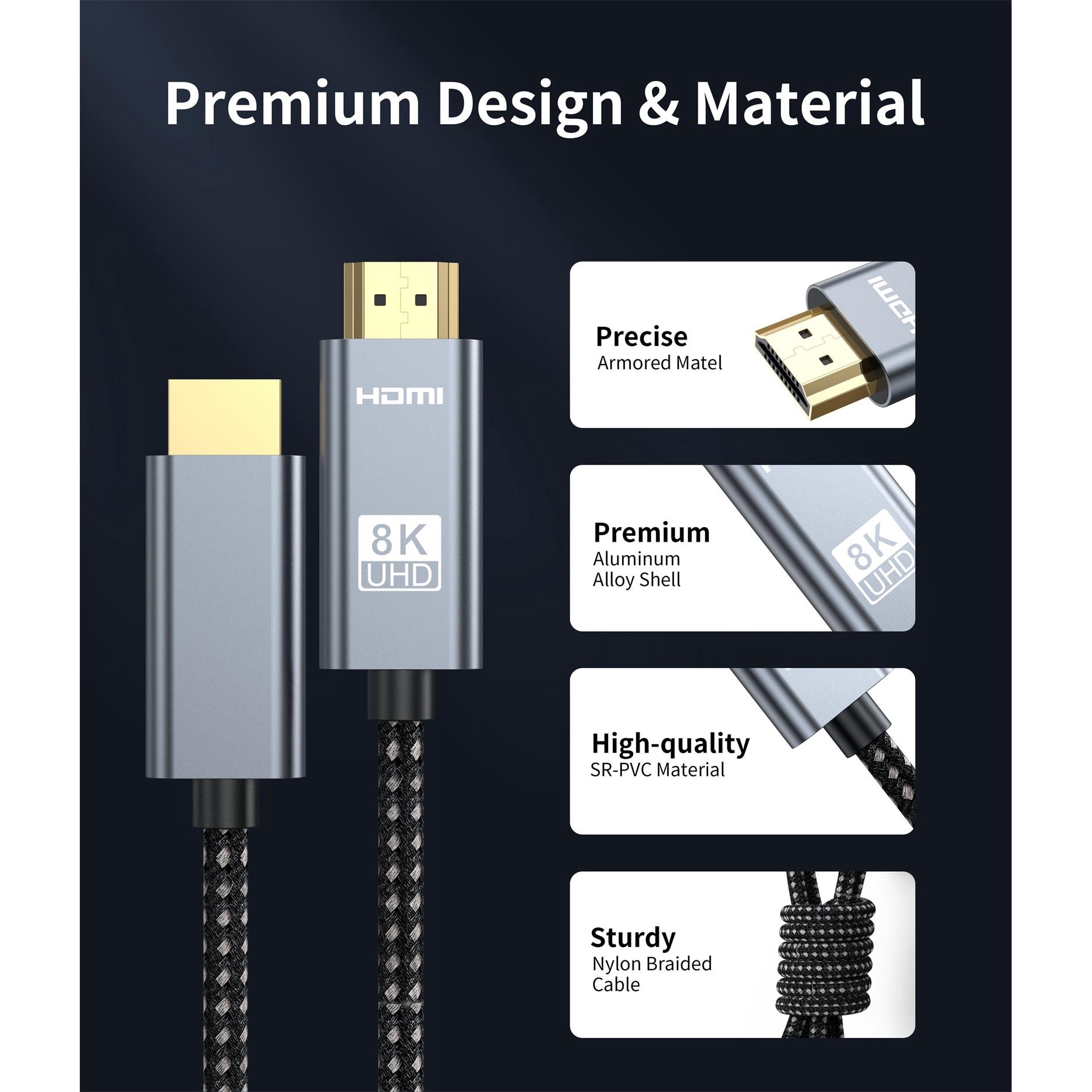 Cablu HDMI 2.1, 8K@60HZ, 4K@120HZ, 48Gbps, HDR, 5M, gri-albastru - eMAG.ro