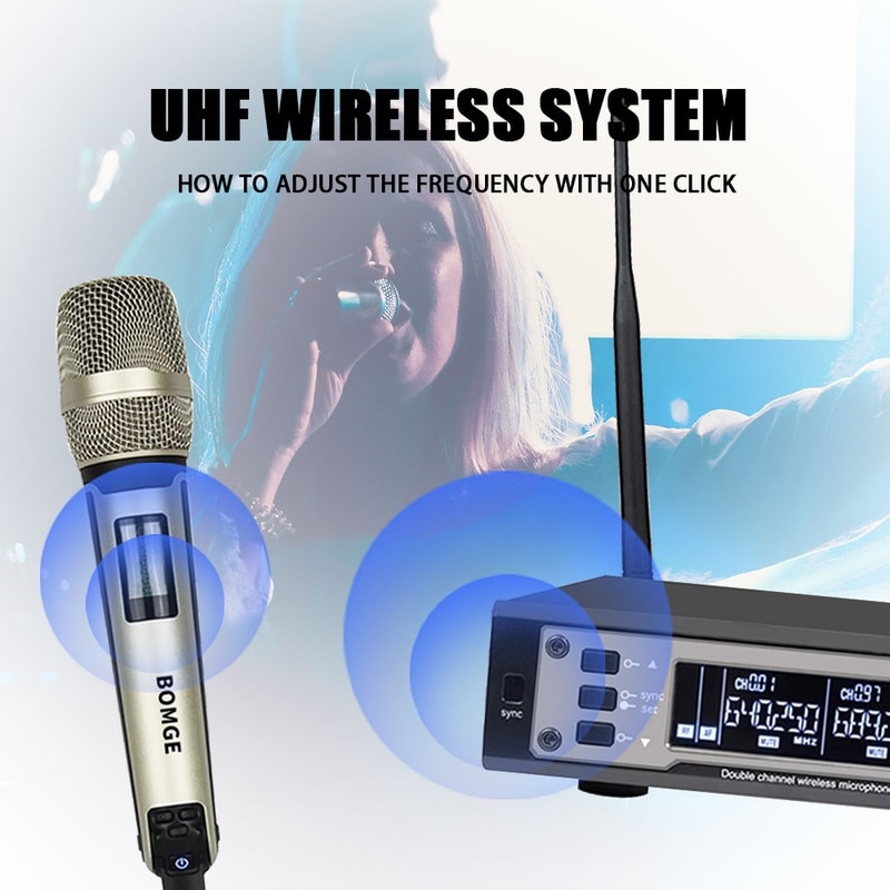 Sistem de microfoane wireless UHF BOMGE BG-290U cu 2 microfoane ...
