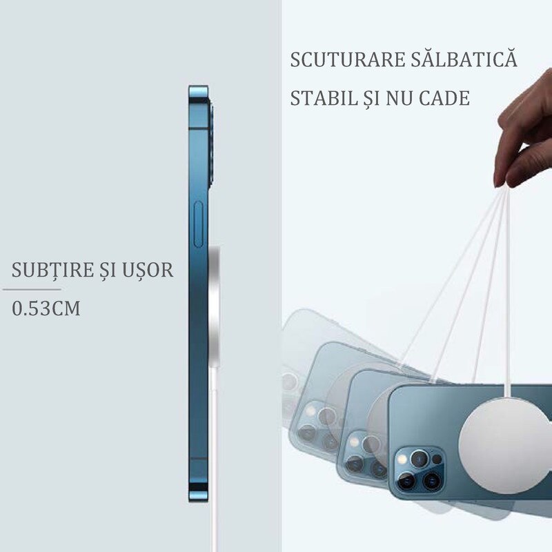 Incarcator wireless magnetic 15W, cablu de incarcare rapida (1m), pad ...