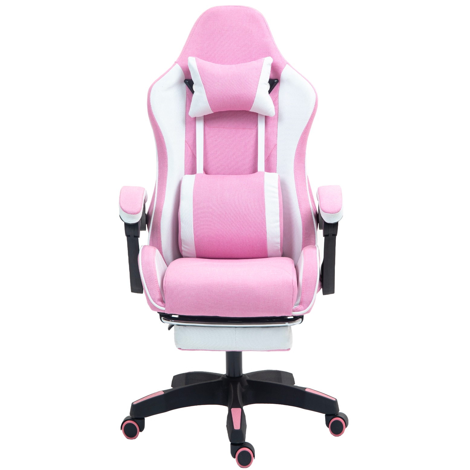 Scaun gaming B1, roz, functie sezlong cu suport picioare, textil roz ...