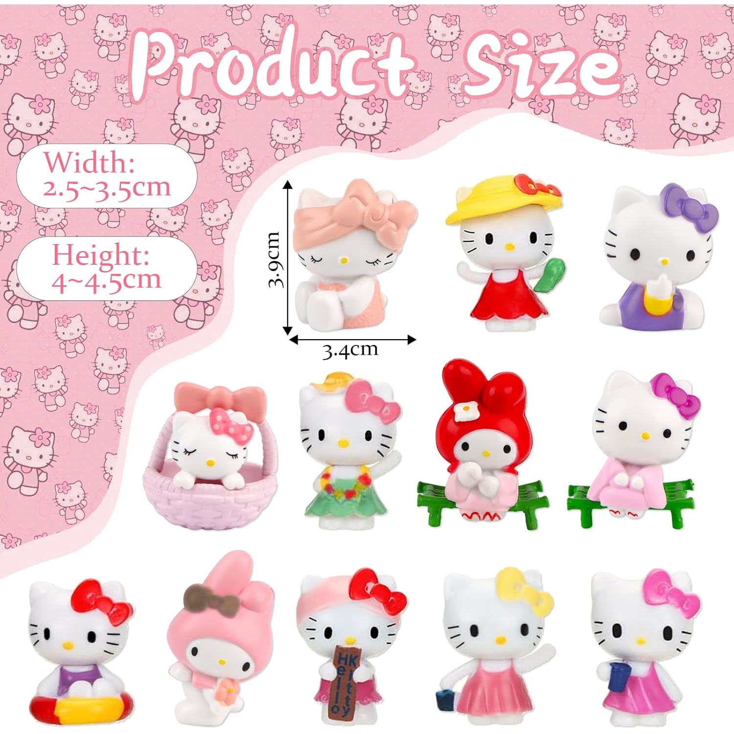 OEM 12 db Hello Kitty figurás készlet, Hello Kitty torta figura, Hello ...