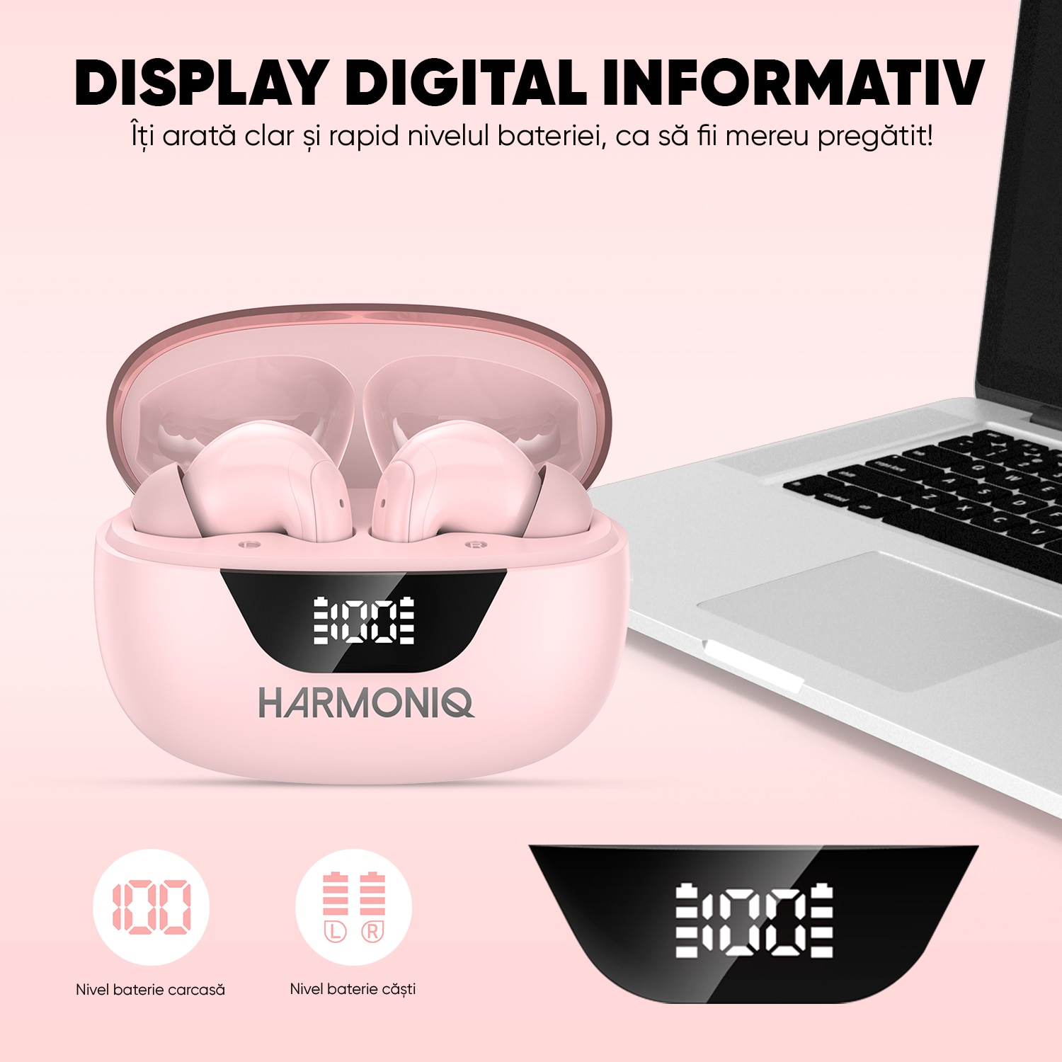 Casti wireless Harmoniq®️ cu anulare integrala a zgomotului, Casti ...