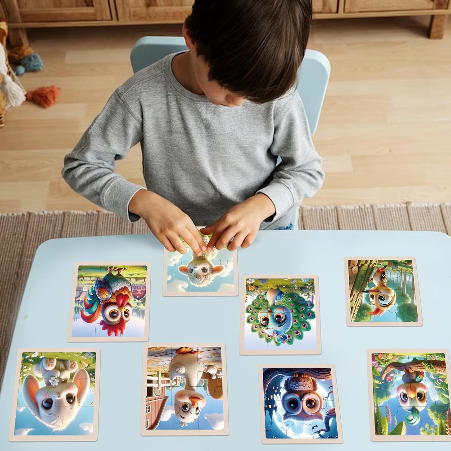 8 Pachete Puzzle din Lemn pentru Copii de 3-5 Ani, Puzzle Jigsaw pentru ...