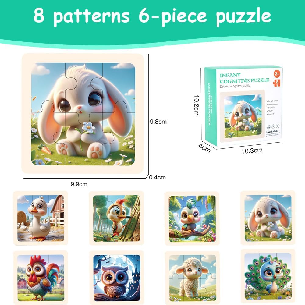 8 Pachete Puzzle din Lemn pentru Copii de 3-5 Ani, Puzzle Jigsaw pentru ...