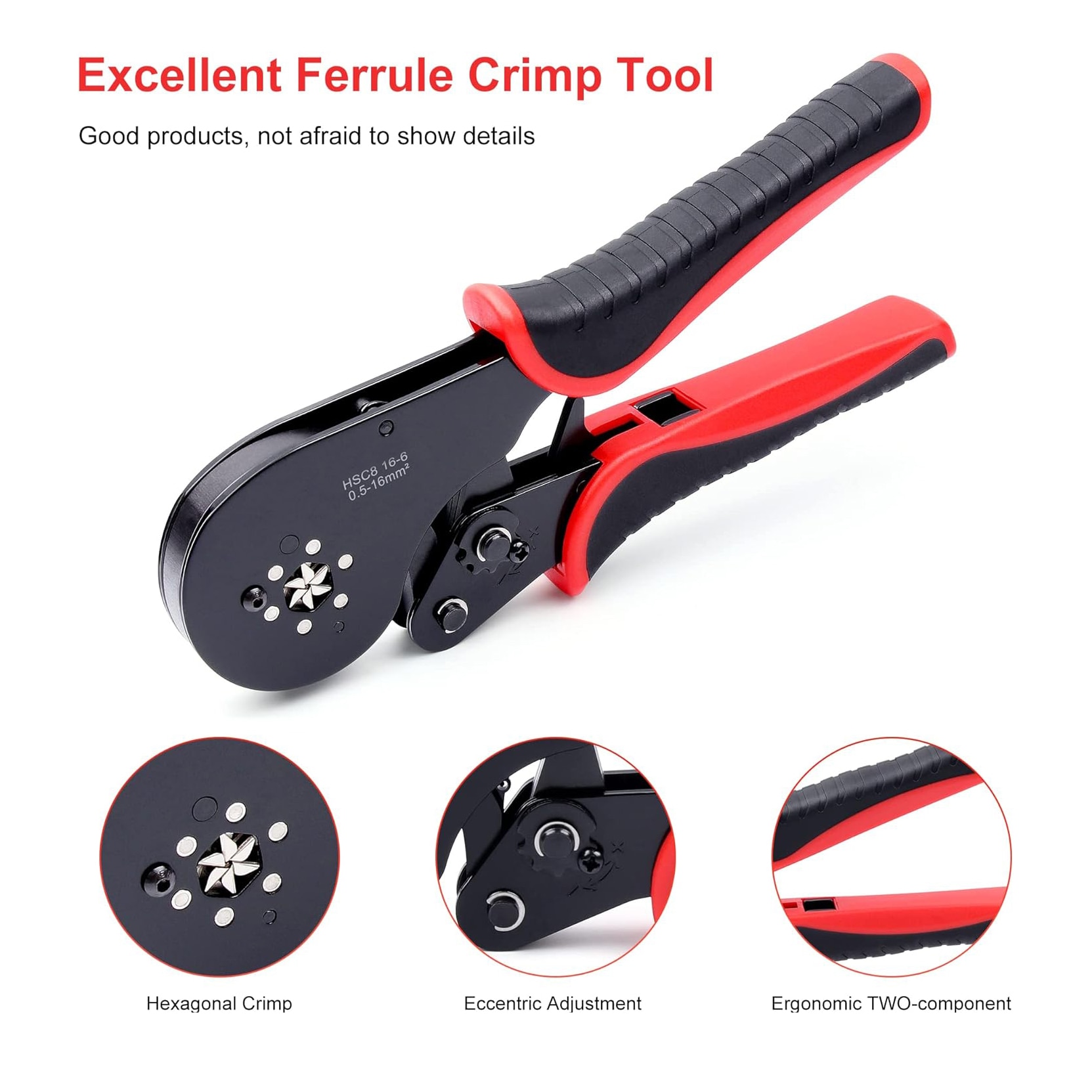 Cleste crimpare hexagonal, 0.08-16mm², kashemano rosu/negru, cu maner ...