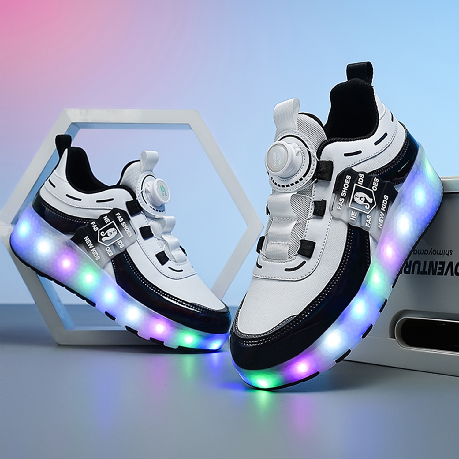Role pentru copii,2 roti, cu roti detasabile patine sport, Cu LED ...